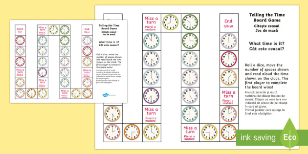 Telling the Time Differentiated Board Game English/Romanian ...
