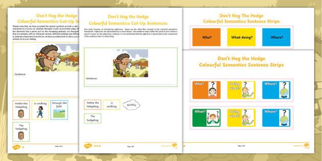 Don't Hog the Hedge Colourful Semantics Cut-Up Sentences