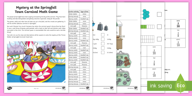 Mystery at the Springfall Town Carnival Math Game - geometry, shapes, 4th