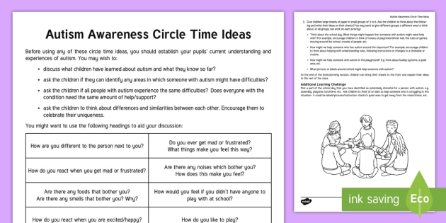 Autism Awareness Circle Time Teaching Ideas
