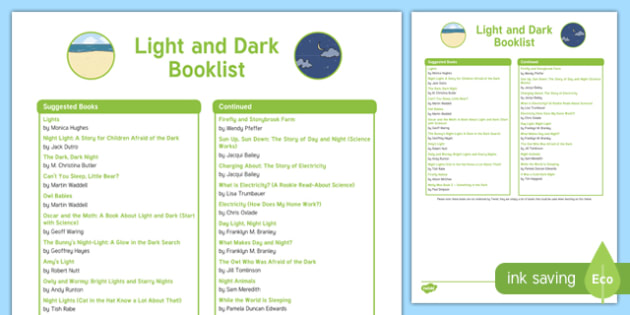 Light and Dark Book List (teacher made)