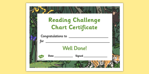 FREE! - Reading Challenge Chart Certificates Jungle Themed
