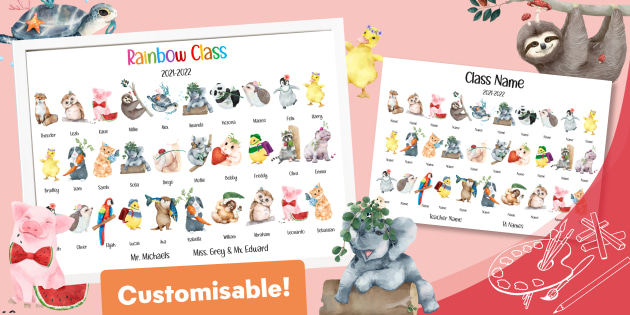 Cute Animals Teacher Class End of Year Thank You Gift Poster