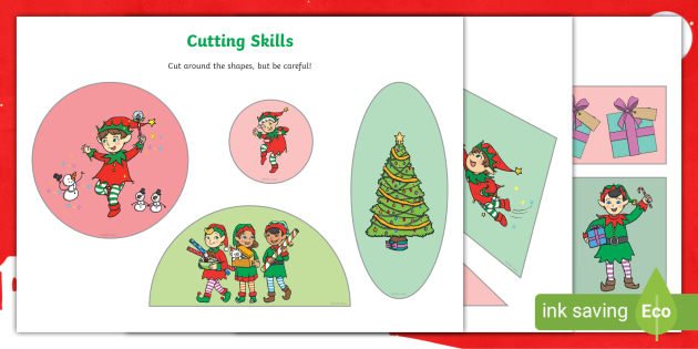 FREE! - Elf Themed Cutting Skills Worksheet (teacher made)