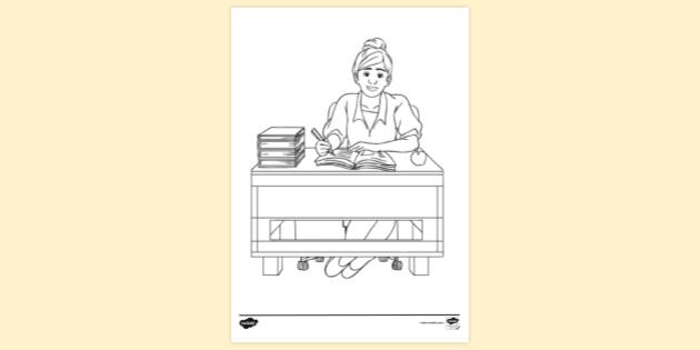 FREE! - Teacher Sitting Behind Desk Colouring | Colouring Sheets