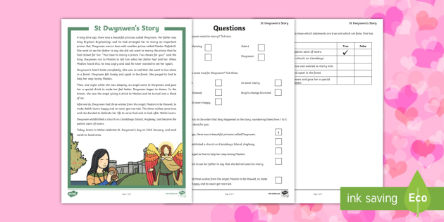 St. Dwynwen Reading Sample Worksheet / Worksheet
