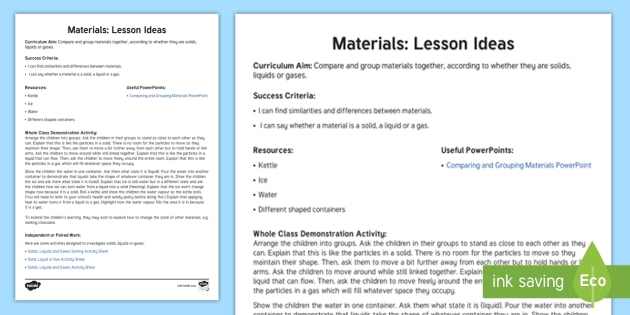 Year 4 States of Matter: Compare and Group Materials According to ...