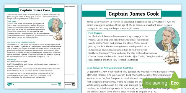 Captain Cook Explorations Reading Comprehension