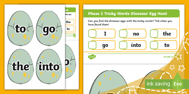 Phase 2 Tricky Words Dinosaur Egg Hunt