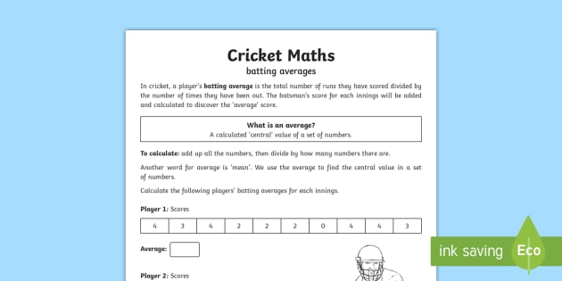 Cricket Maths Worksheet / Worksheet (teacher made)