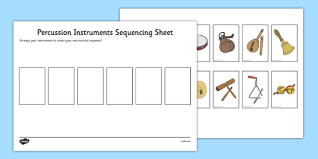Percussion Instruments Sequencing Sheet - Percussion, instruments, sequence