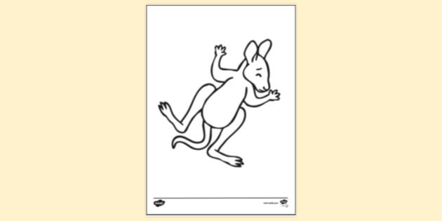 Baby Kangaroo (Joey) Flying Through The Air Colouring Sheets