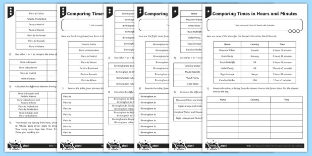 Comparing Times in Hours and Minutes Differentiated Worksheet / Worksheets