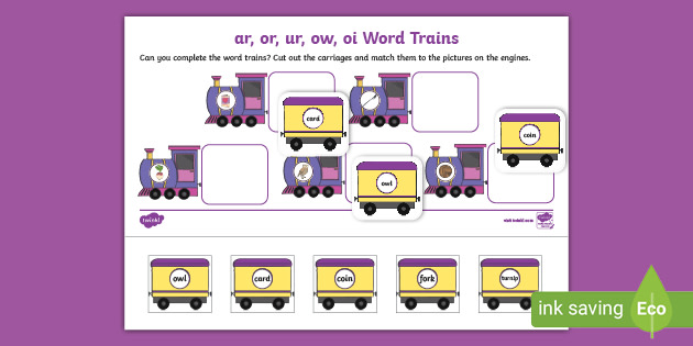 ar, or, ur, ow, oi Phase 3 Phonics Cut and Stick Matching Activity