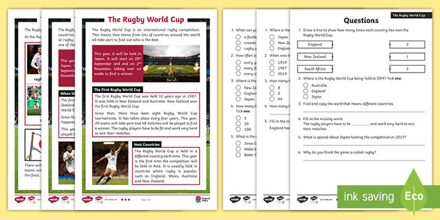 FREE! - The Rugby World Cup Reading Comprehension KS1