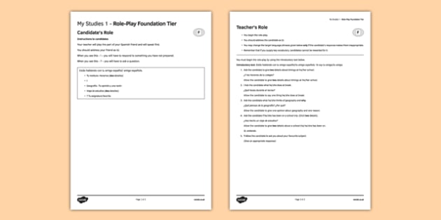 My Studies 1 Role Play Foundation Tier Spanish
