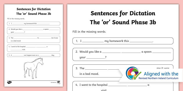 Linguistic Phonics Phase 3b 'or' Sound Dictation Sentences