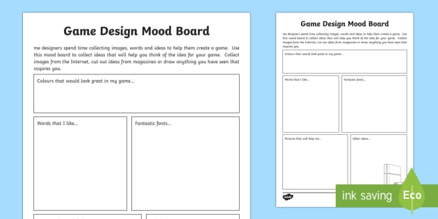 Game Mood Board – Printable Worksheet for Game Design – CfE