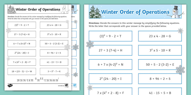 Pemdas Worksheets 5th Grade