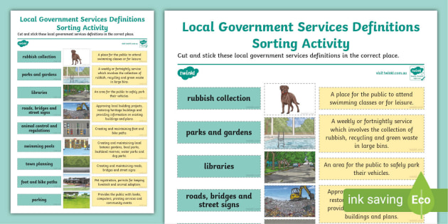 Local Government Services Definitions Sorting Activity