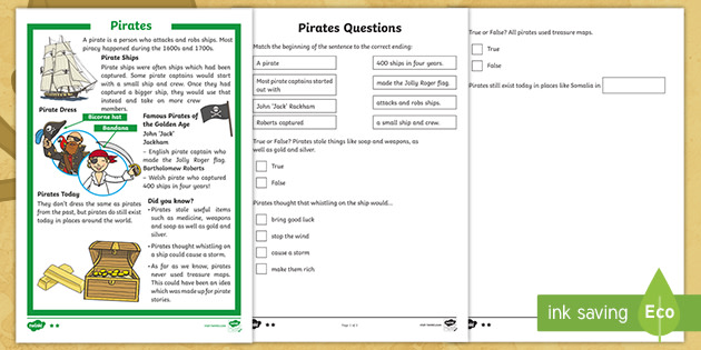 KS1 Pirates Differentiated Reading Comprehension