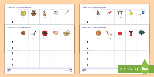 Find and Sink /p/ Initial Sound Game (teacher made)