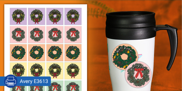 Christmas Wreaths - 'Well Done' - Pastel Colour - Reward Stickers