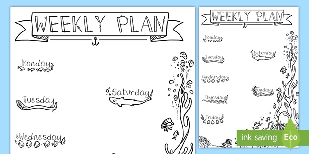 Ocean-Themed Weekly Planner Bullet Journal Page