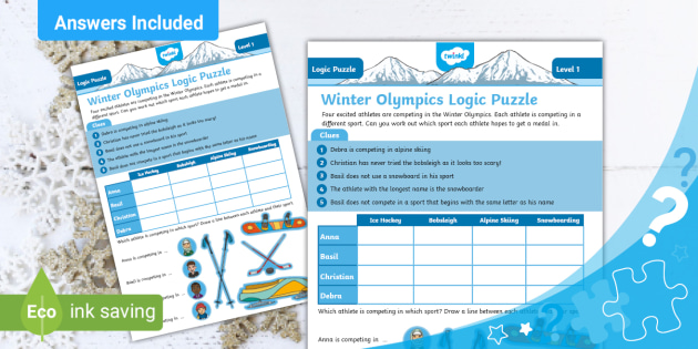 Winter Olympics Logic Puzzle - Level 1 - Kids Puzzles