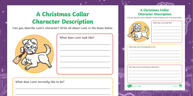 A Christmas Collar Character Description Writing Worksheet