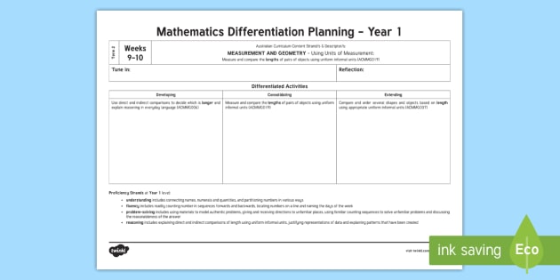 Year 1 Length Mathematics Differentiated Plan (teacher made)