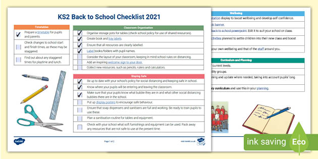 KS2 Back to School Checklist 2020 (teacher made)