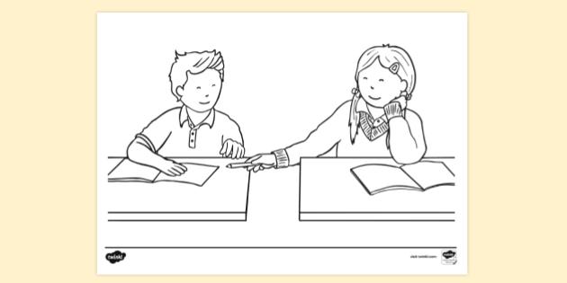 FREE! - Children Passing Pencil Colouring | Colouring Sheets