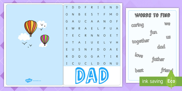 Father's Day Wordsearch Card - ESL Father's Day Wordsearch