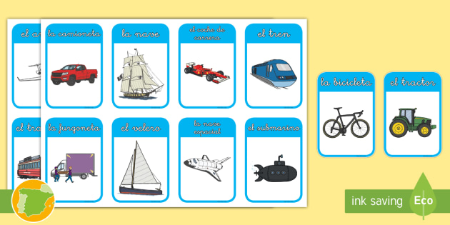 Tarjetas de vocabulario: El transporte (teacher made)