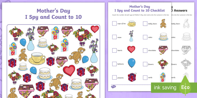 Mother's Day I Spy and Count Activity to 10 (teacher made)