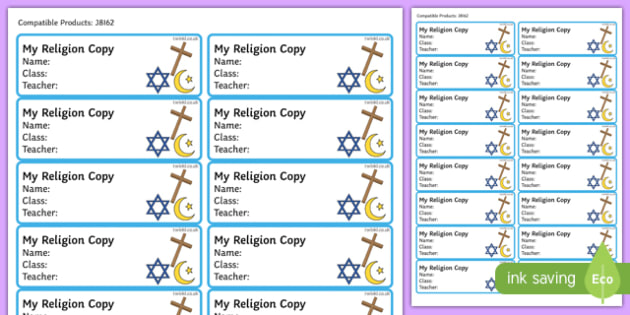 Pupil Religion Copybook Labels-Irish