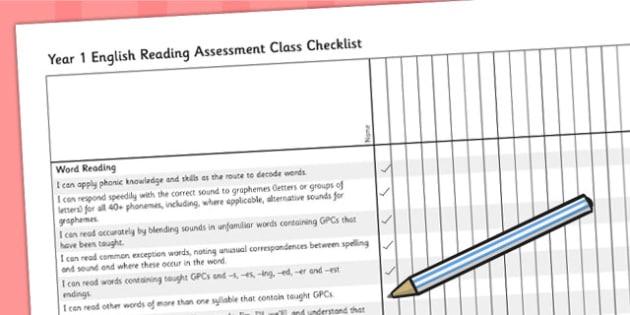 2014 National Curriculum Year 1 English Reading Assessment Class Checklist