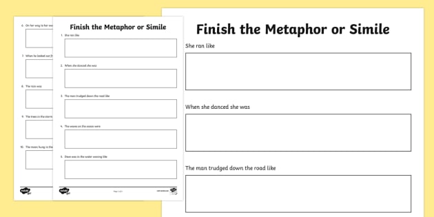 Metaphor And Simile Worksheet