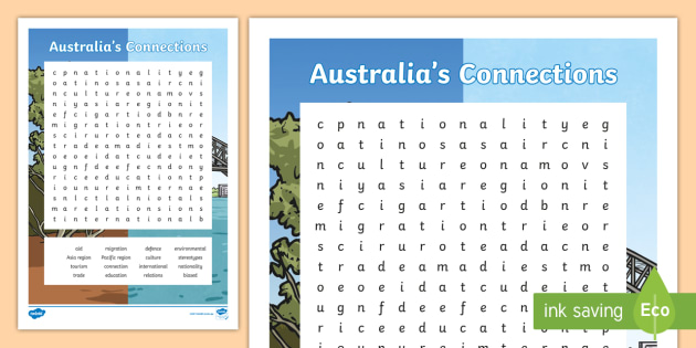 Australia's Connections Word Search (teacher made)