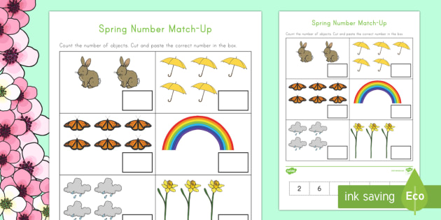 Spring Number Match-Up Worksheet / Activity Sheet - Spring