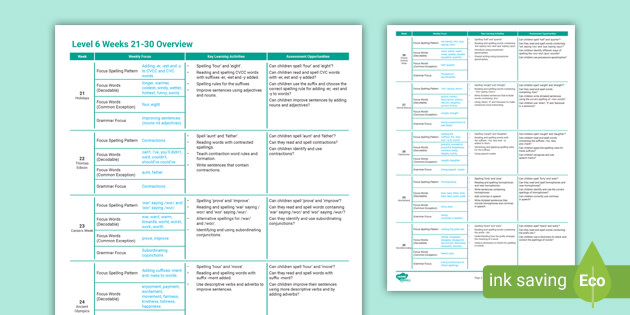 Level 6 Weeks 21-30 Overview Plan (teacher made)