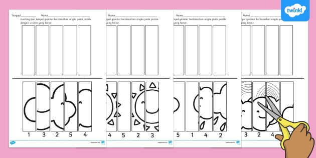 Menyusun Puzzle Angka bertema Cuaca (teacher made)