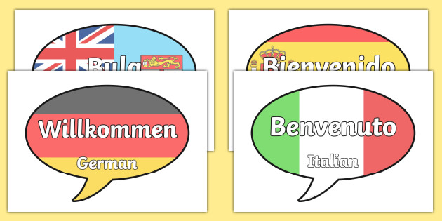 Mixed Languages Welcome on Speech Bubbles Including Pacific Islands