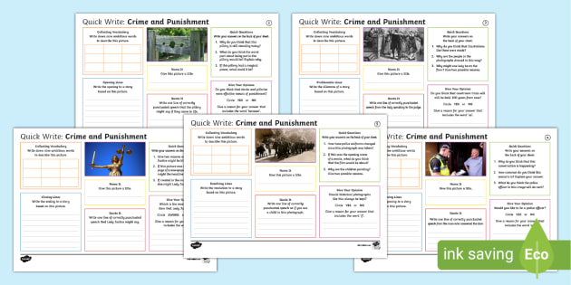Crime and Punishment Quick Write Activity Mat Pack Ages 7-9