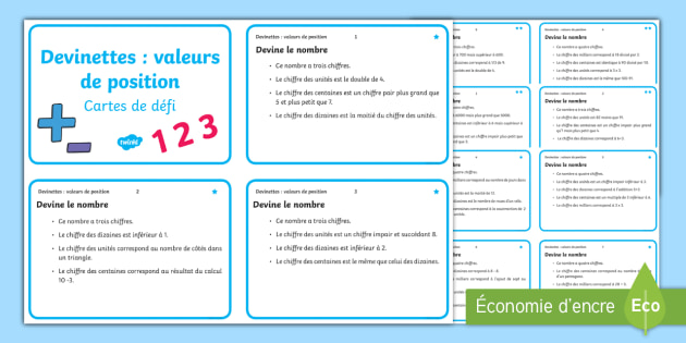 Cartes de défi : Les valeurs de position