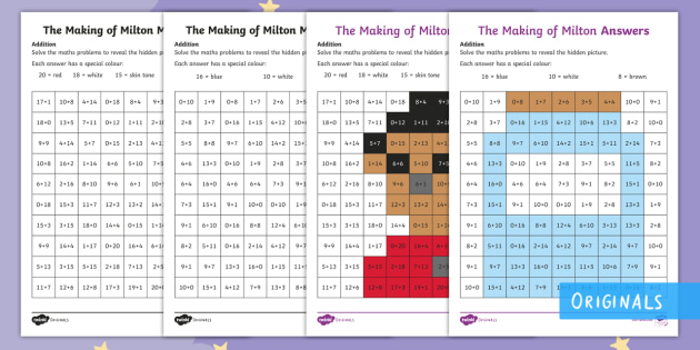 The Making of Milton Addition Maths Mosaic Worksheet / Activity Sheets