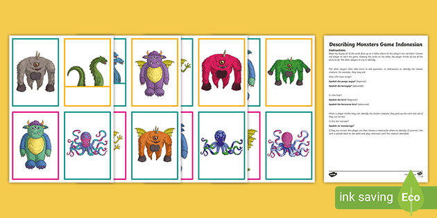Describing Monsters Game Indonesian (teacher made)