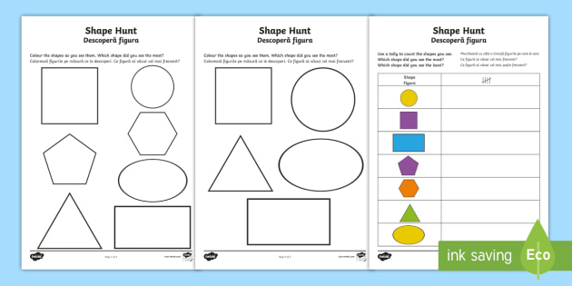 Shape Hunt Worksheet / Worksheet English/Romanian - Worksheet