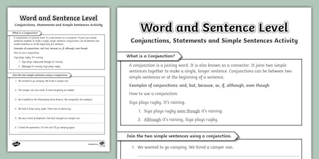 Conjunctions Activity Sheets | twinkl.co.uk